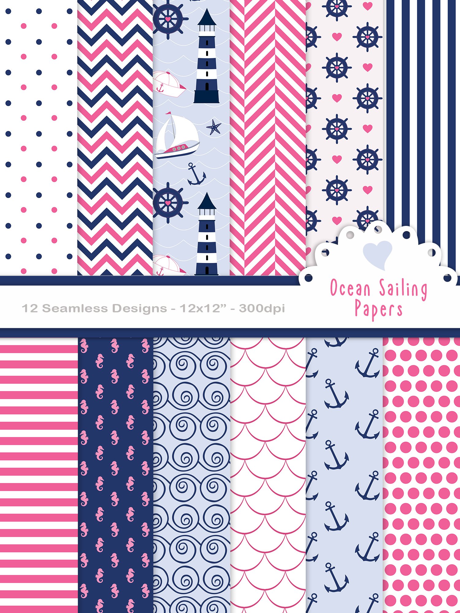Ocean seaside sailing background, seamless pattern (1353646)