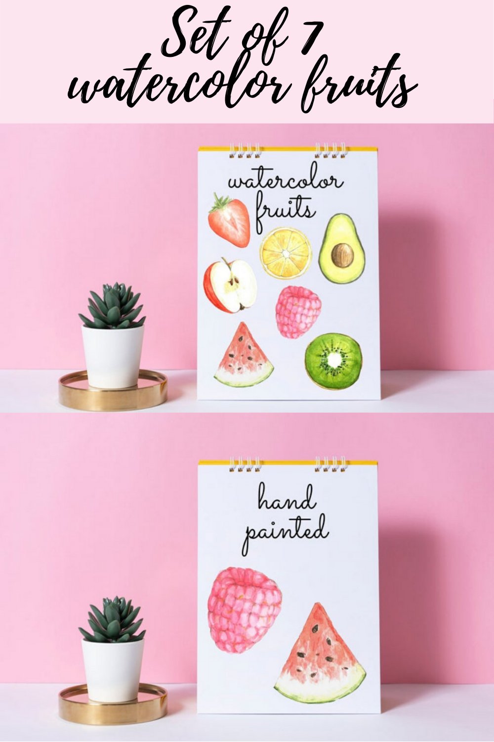 Watercolor Fruits, Watercolor Lemons, Strawberry, Kiwi