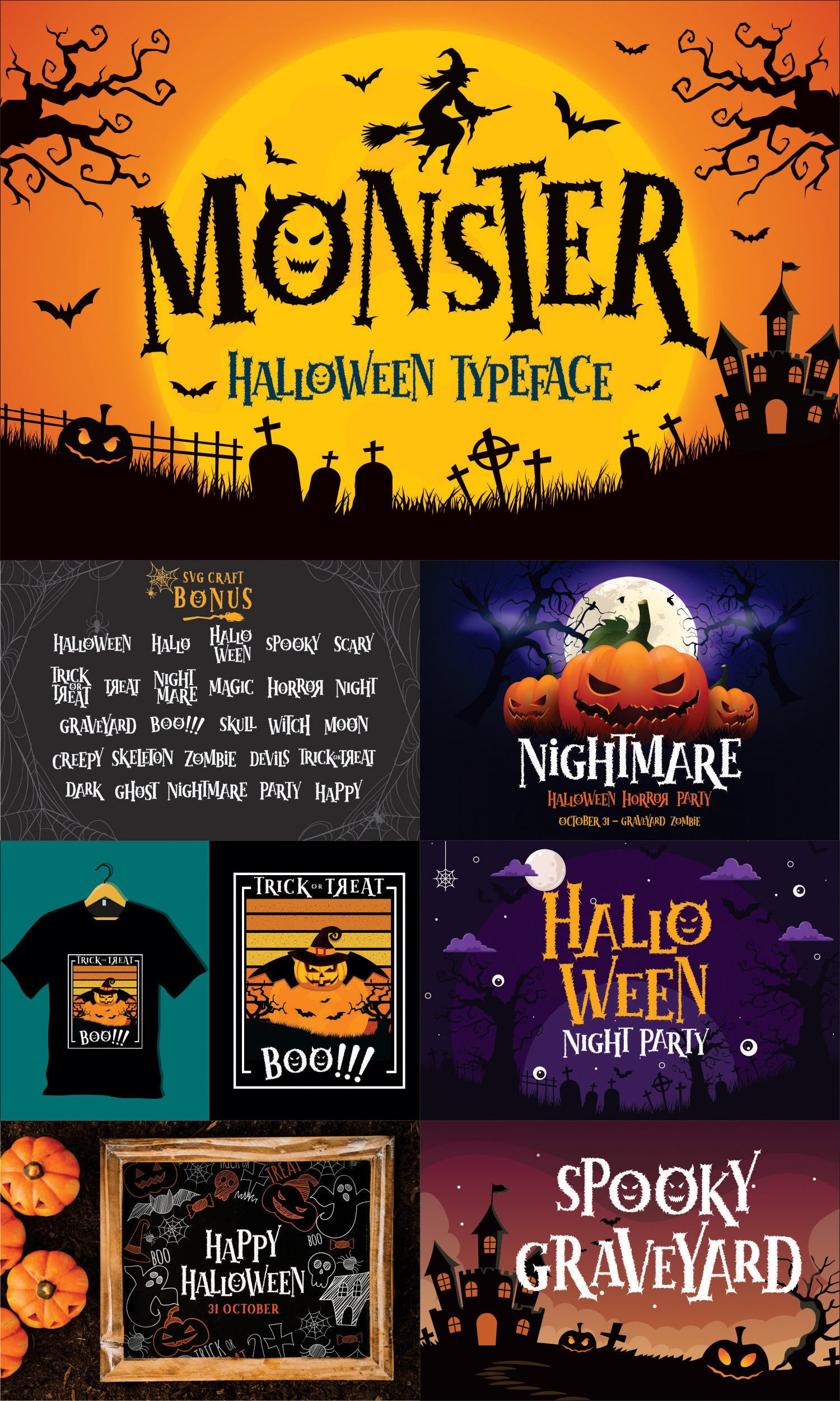 Monster Halloween typeface with SVG