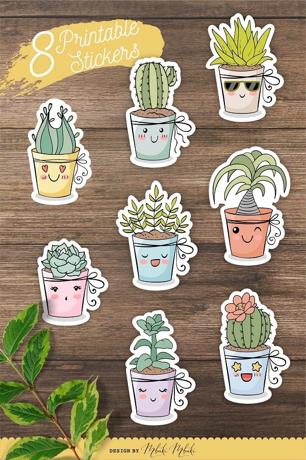 Home Plants, Cactus Characters/Printable Stickers (1316380)