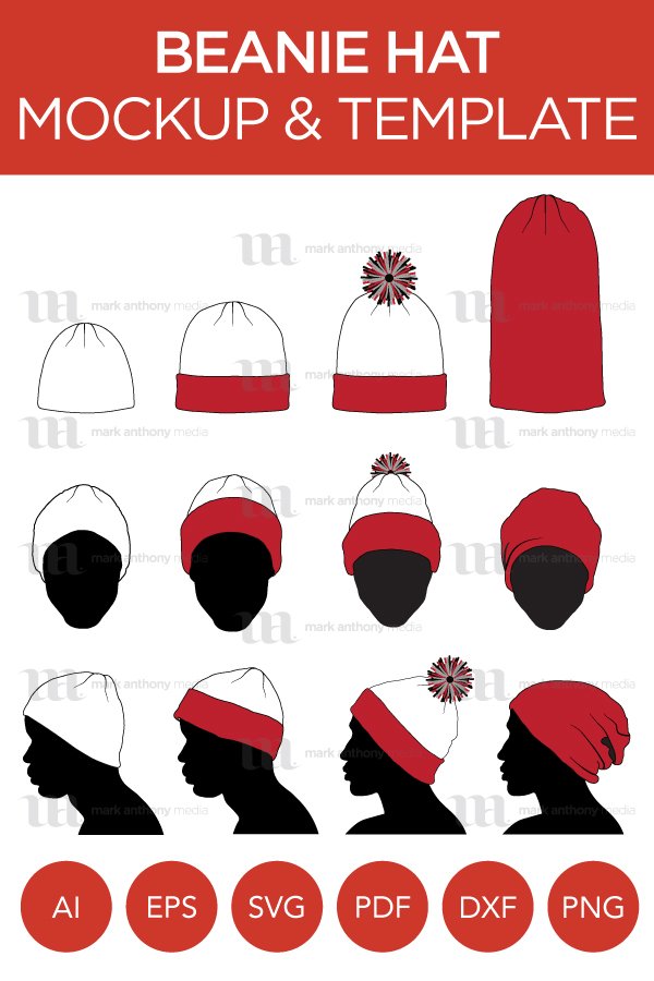 Beanie, Toque, Knit, Winter Hat - Vector Template Mockup
