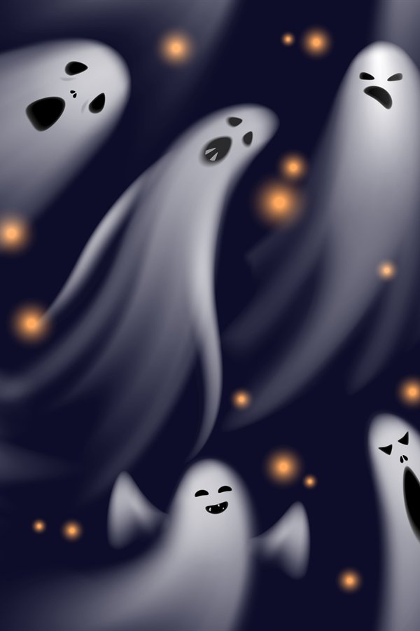 Seamless pattern ghosts. Spooky phantom characters, hallowee