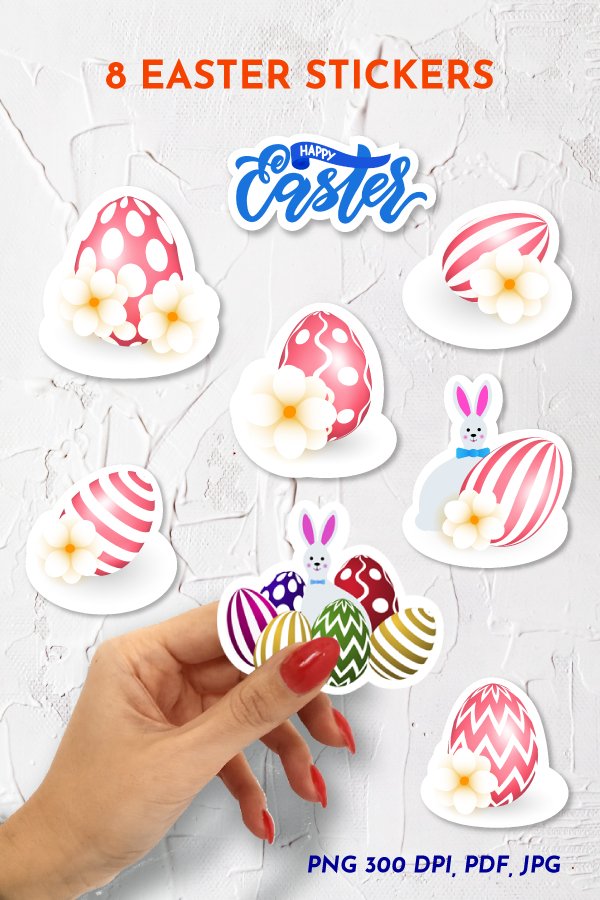 Easter stickers. Printable. Easter eggs, easter bunny. PNG