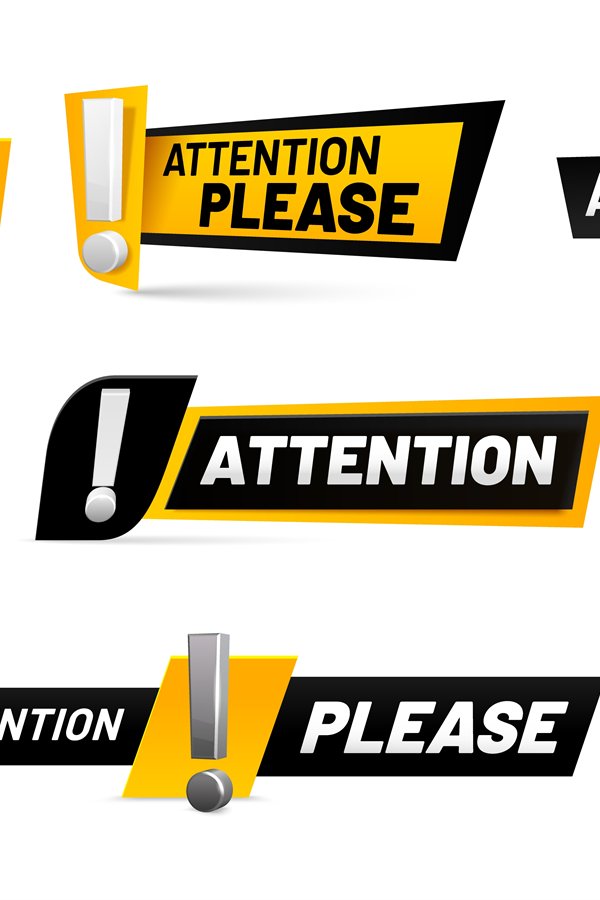 Attention please badges. Important message, warnings frames