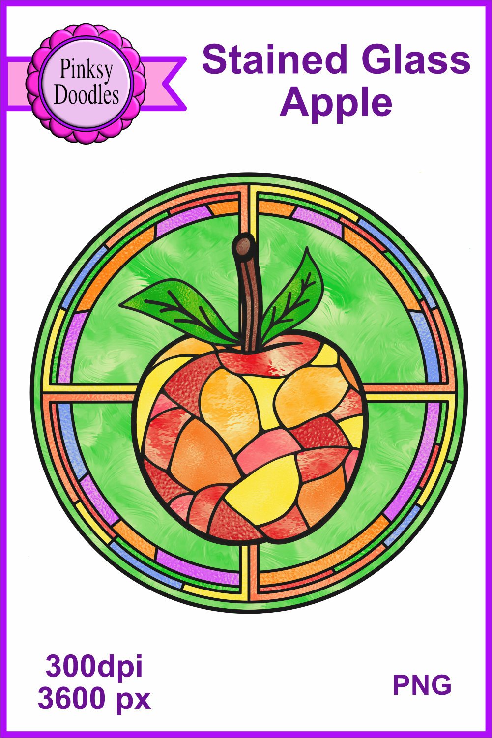 Vibrant stained glass apple design for print & sublimation