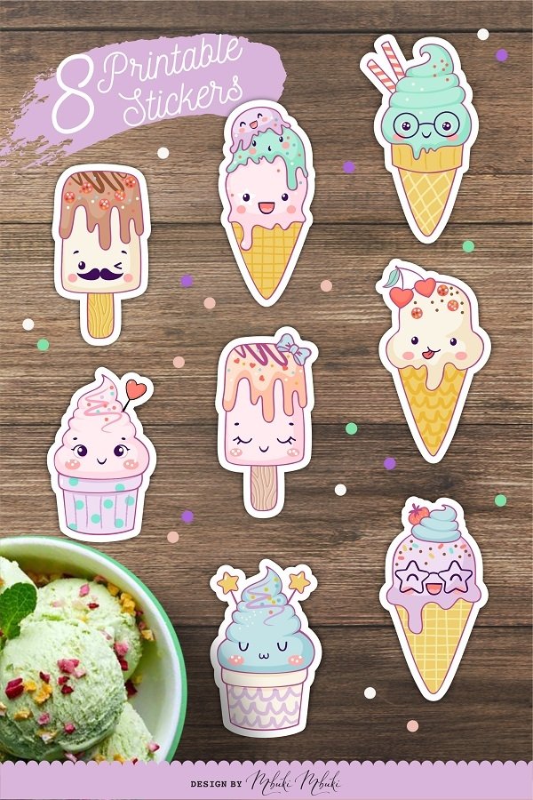 Ice Cream Cartoon Character / Printable Stickers (1396807)
