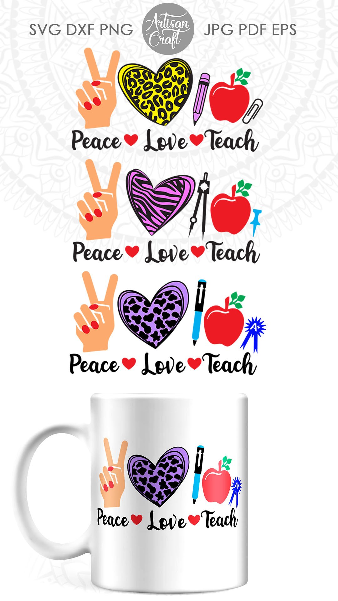 Peace Love Teach SVG