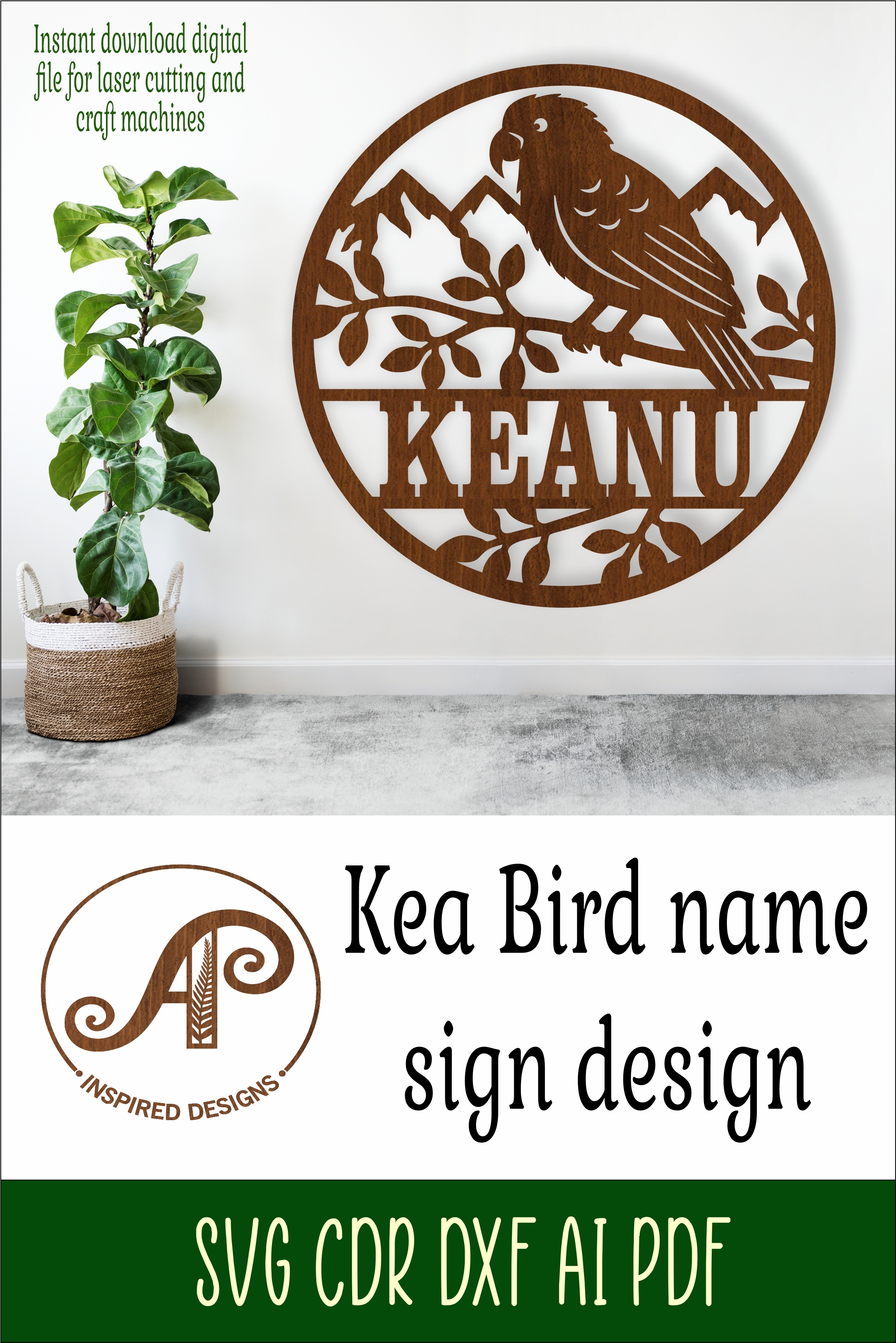 Kea New Zealand bird themed name sign svg laser
