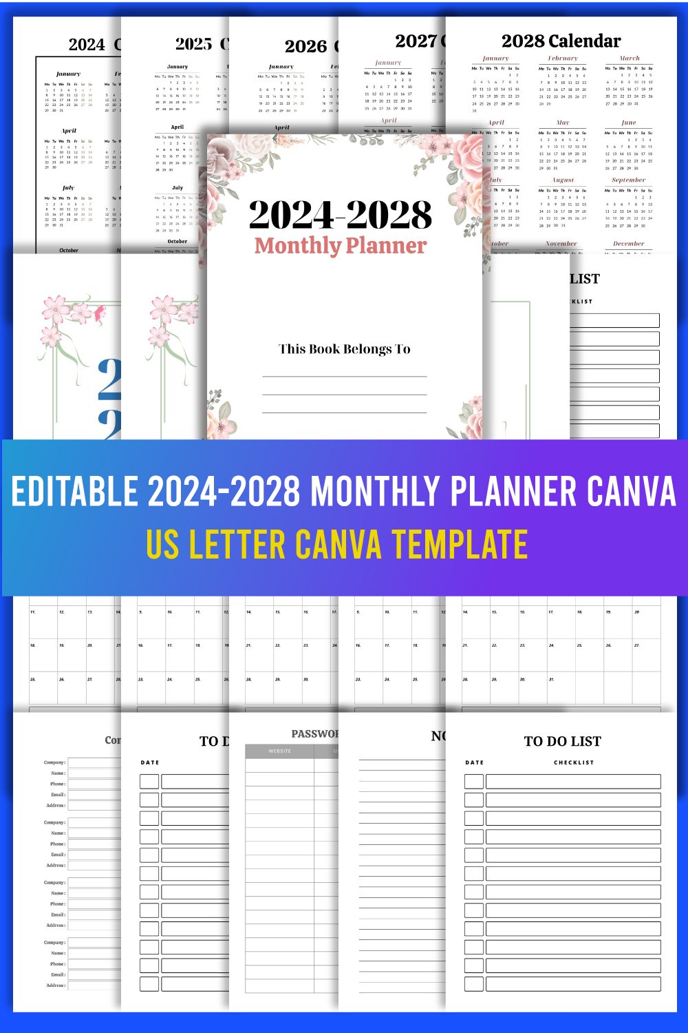 Editable 2024-2028 Monthly Planner Canva