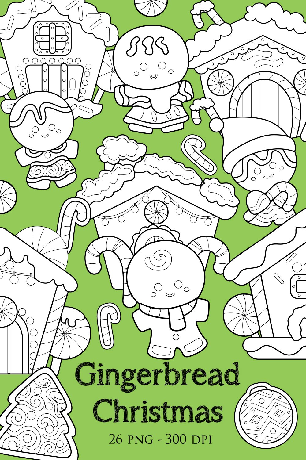 Cute Christmas Gingerbread House Cartoon Digital Stamp