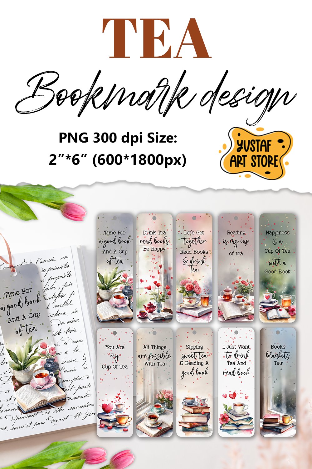 Tea Bookmark printable design. Book quote. Tea (3911015)