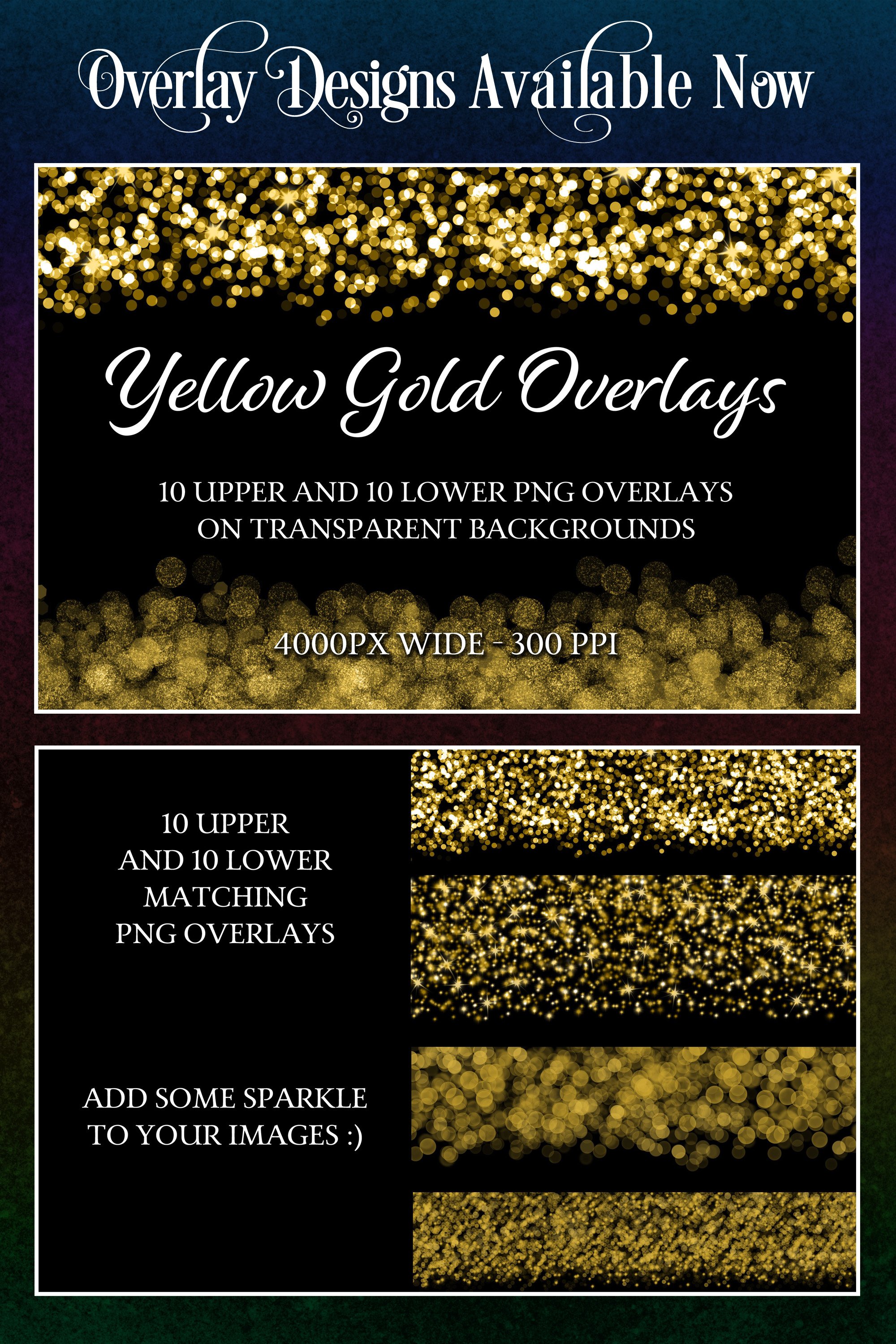 Yellow Gold Overlays - 10 Upper and 10 Lower PNG Overlays