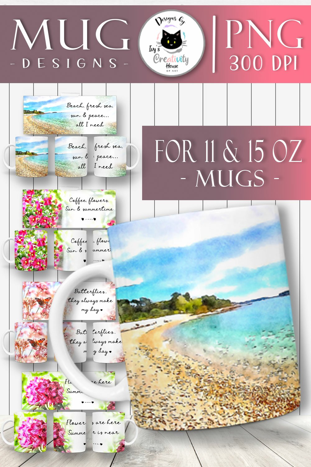 Watercolor Spring Flower Mug Wraps | Summer Quotes