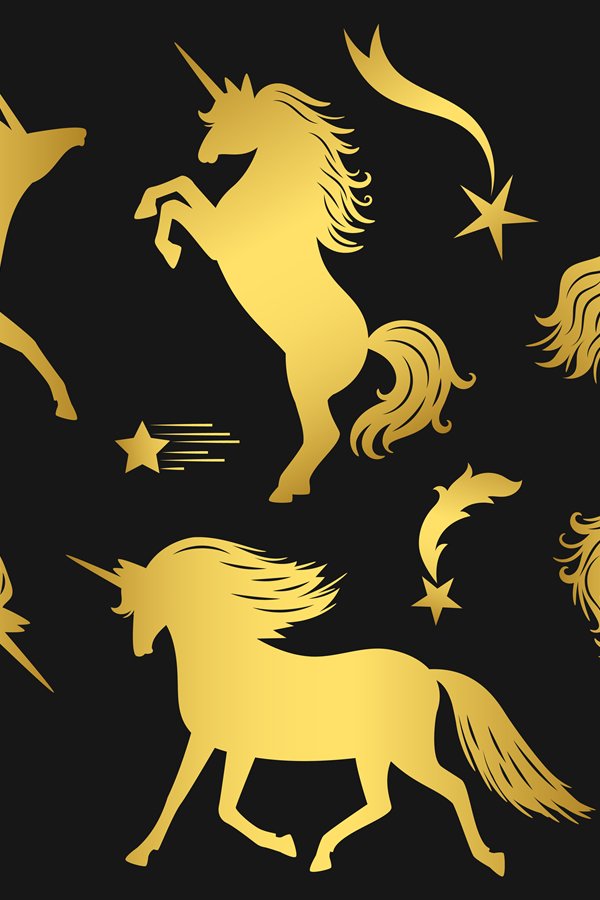 Magic golden unicorns and falling stars vector set