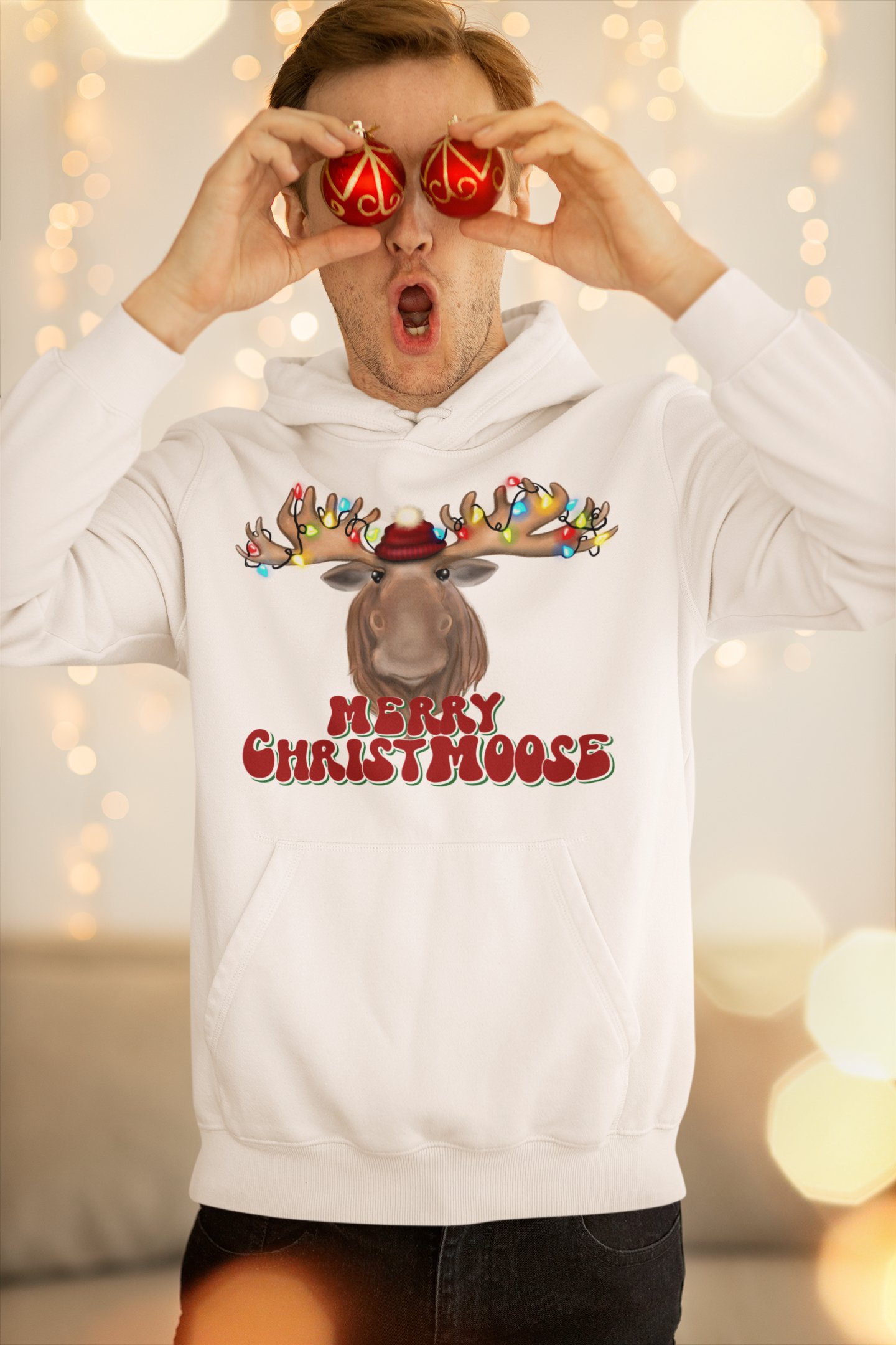 Merry Christmoose Christmas Moose with Holiday Lights PNG