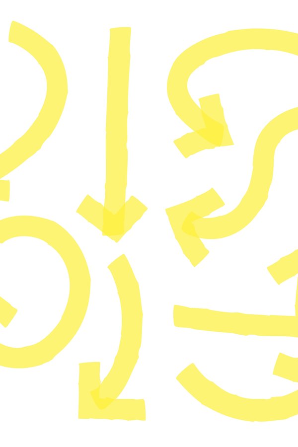 Hand drawn yellow highlighter arrows, pointers in different