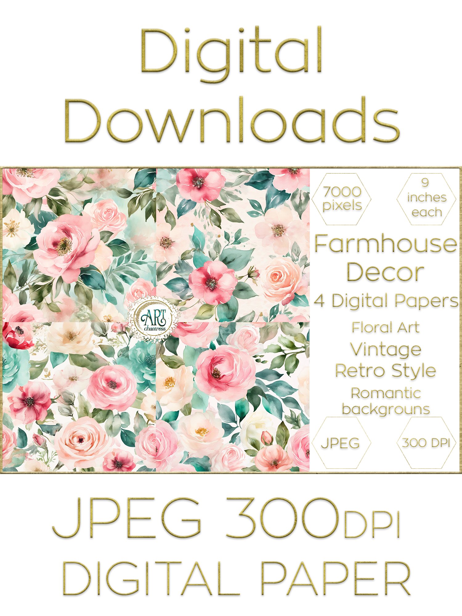 Spring Watercolor Flowers Romantic Floral Digital (3687265)