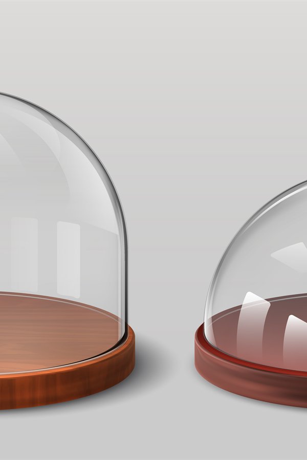 Realistic domes. 3D spherical and hemispherical glass cover