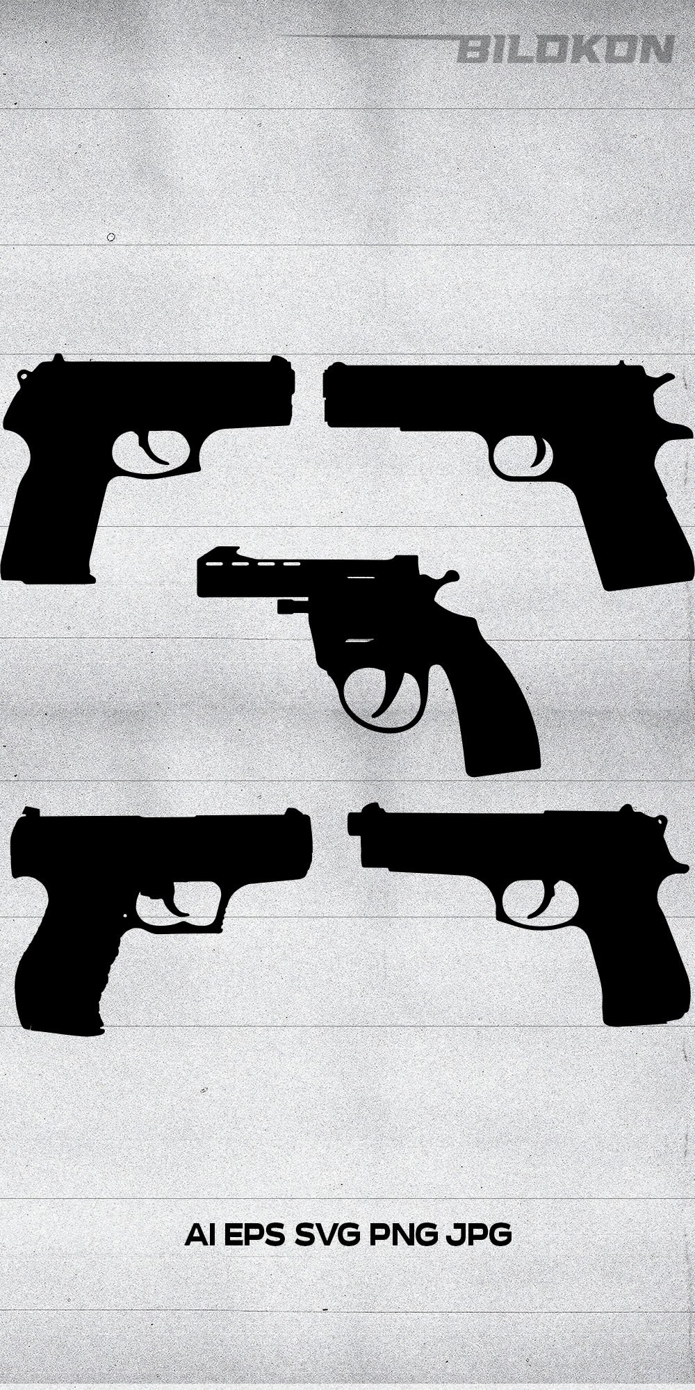 Gun silhouette set, Pack firearms pistols, SVG Vector