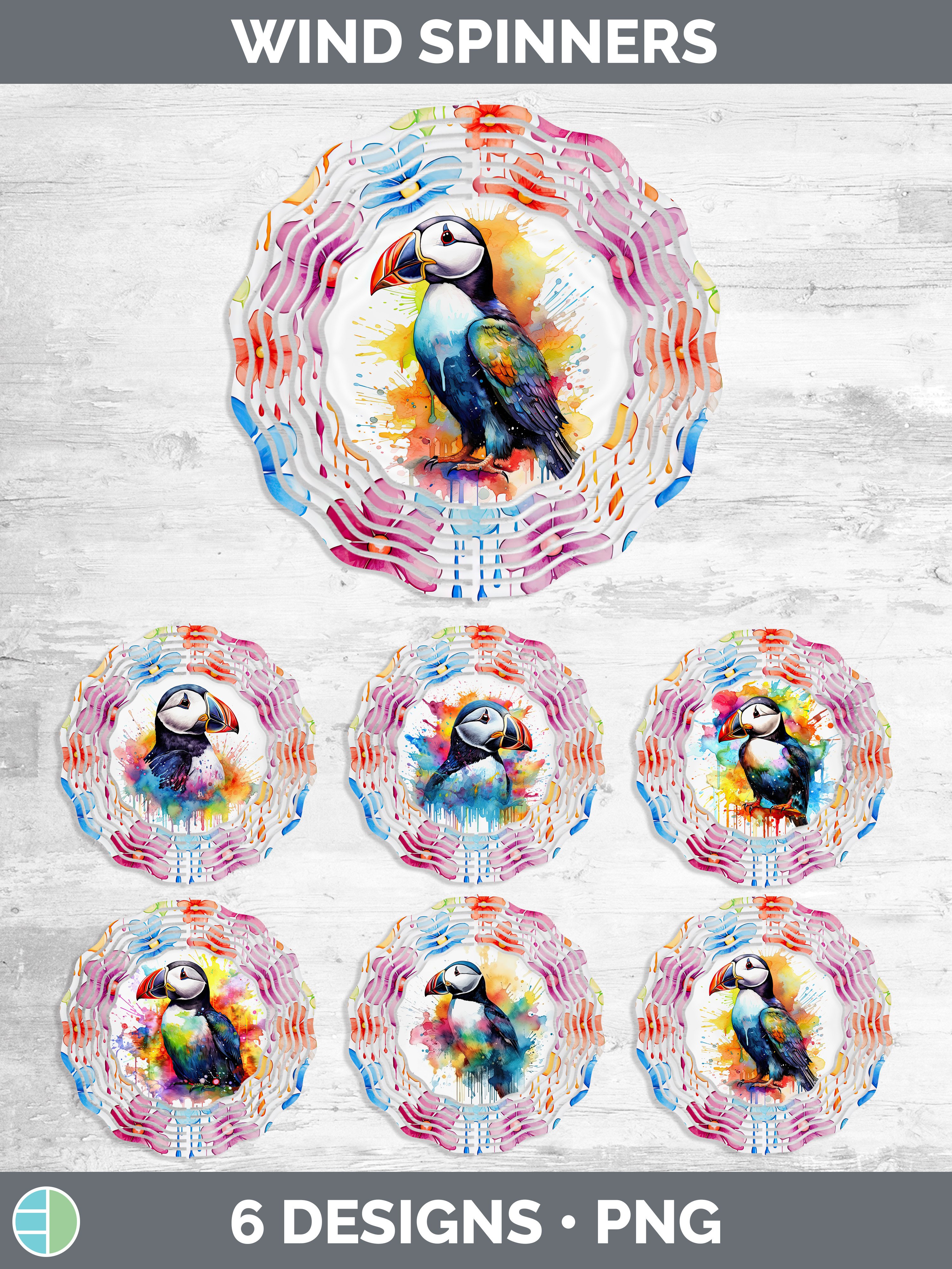 Rainbow Puffin Bird Wind Spinner | Sublimation Spinner Desig