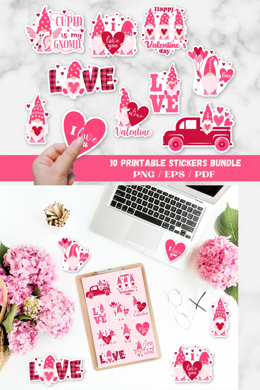 Valentine's Day gnomes Sticker Bundle, Printable Stickers