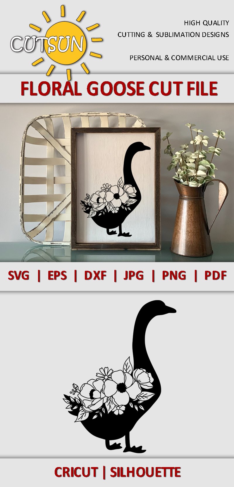 Floral Goose SVG | Floral Duck SVG | Farmhouse SVG