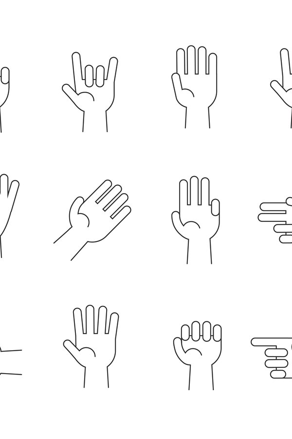 Hands line vector icons set
