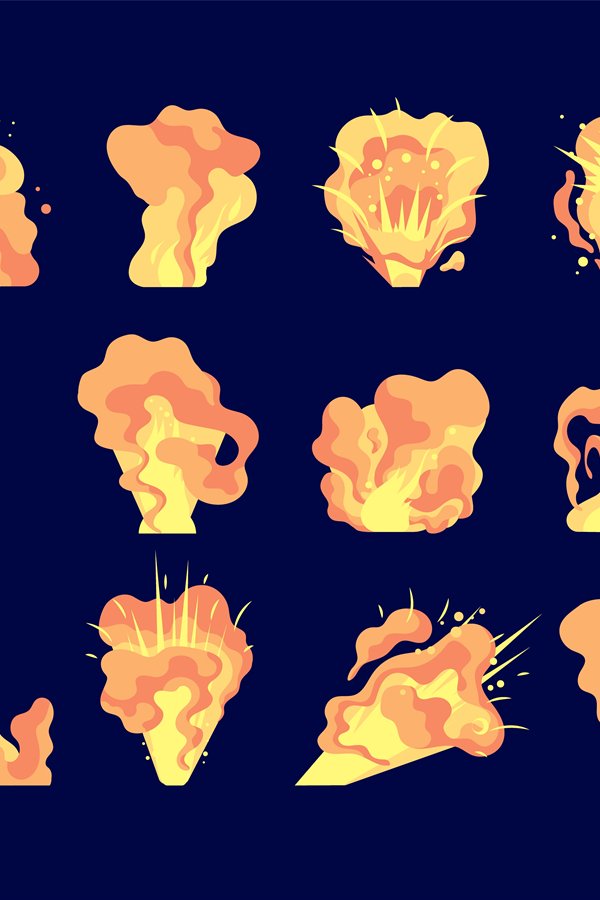 Cartoon explosion. Comics fire blast, dynamite destruction.