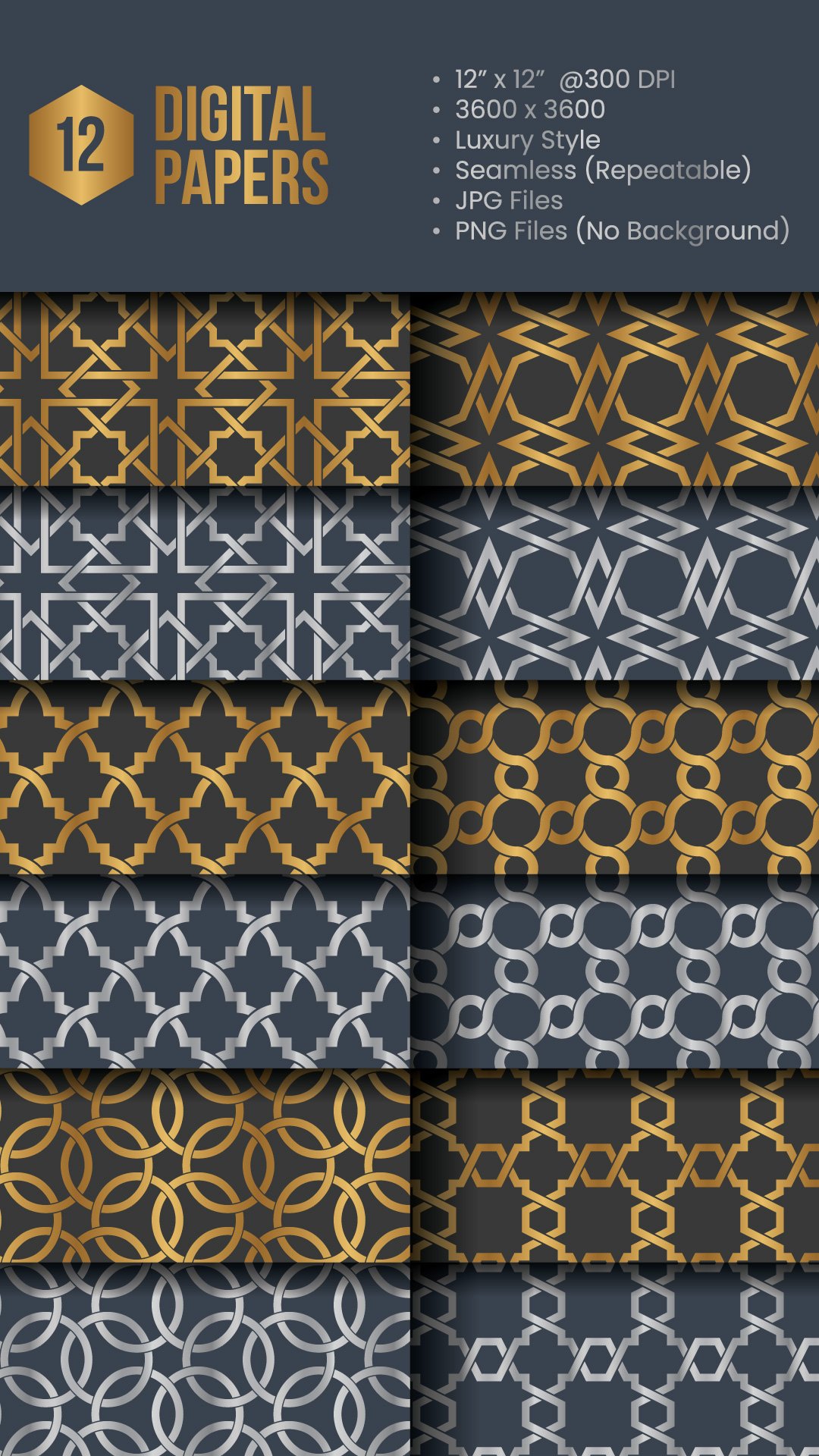 12 Luxury Digital Papers with Seamless Geometric Patterns