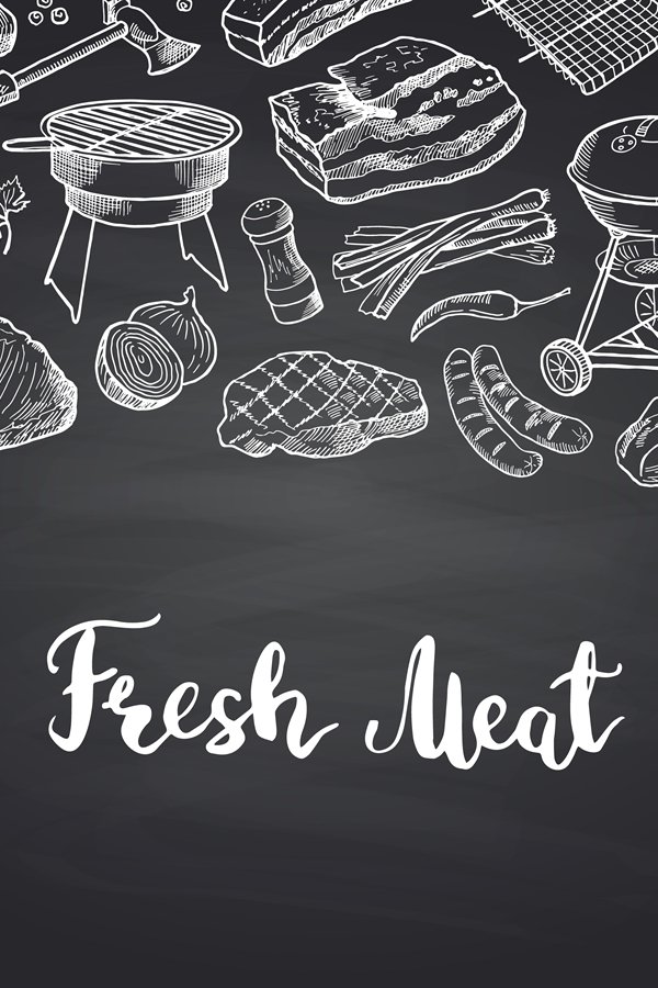 Vector hand drawn meat elements on black chalkboard illustra