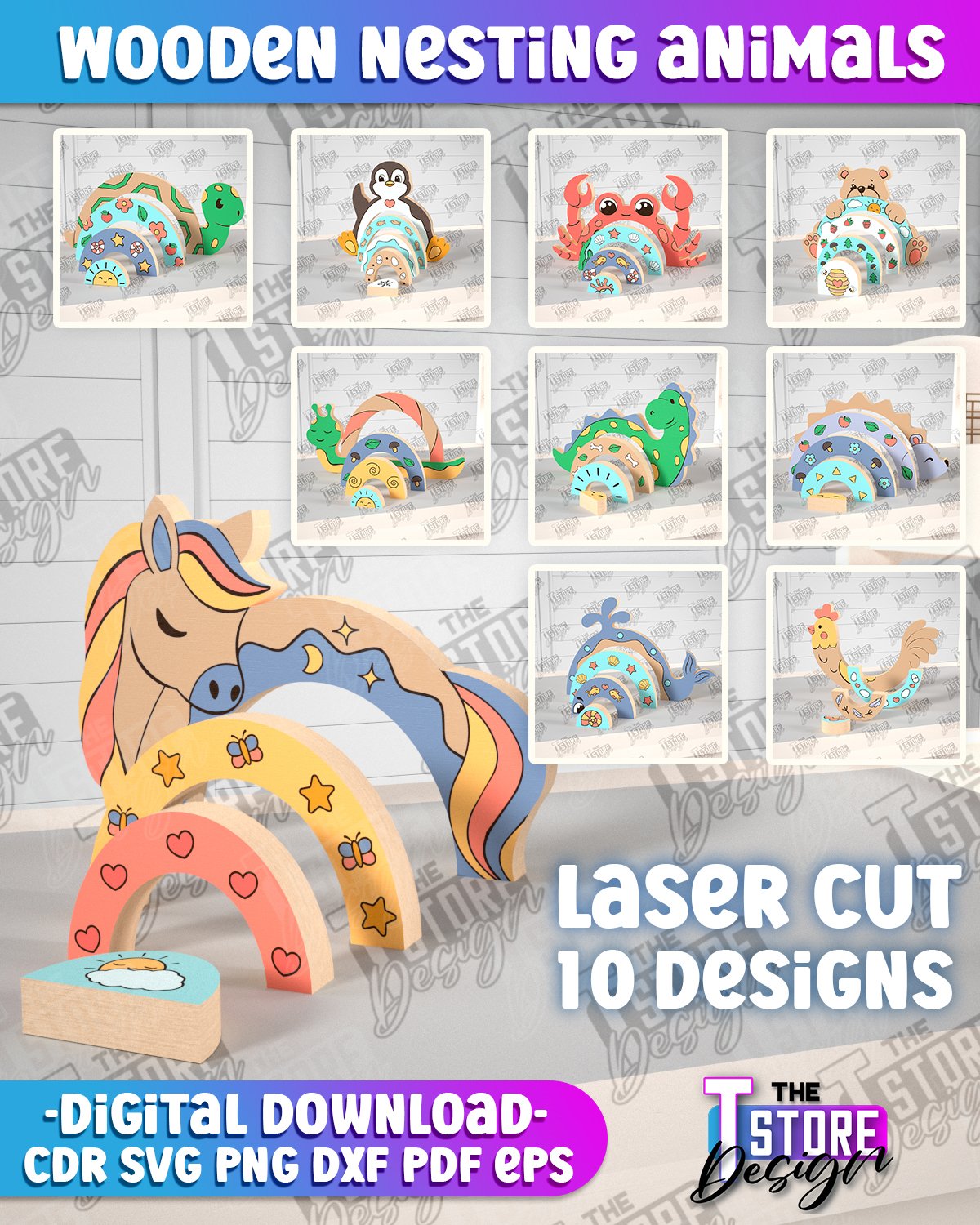 Wooden Nesting Animals Laser Cut | Animal Nesting Doll | CNC