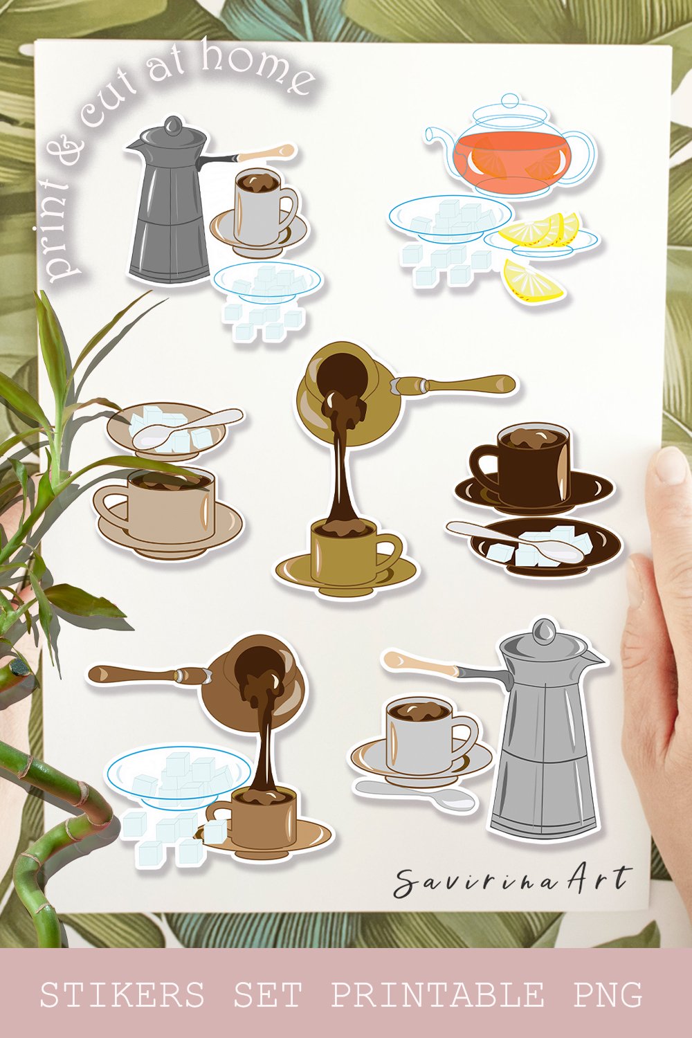 Stickers set Printable. Sticker PNG Coffee. (2846895)