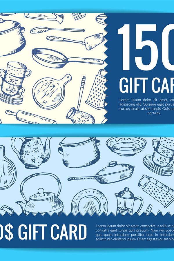 Vector discount voucher or gift card kitchen