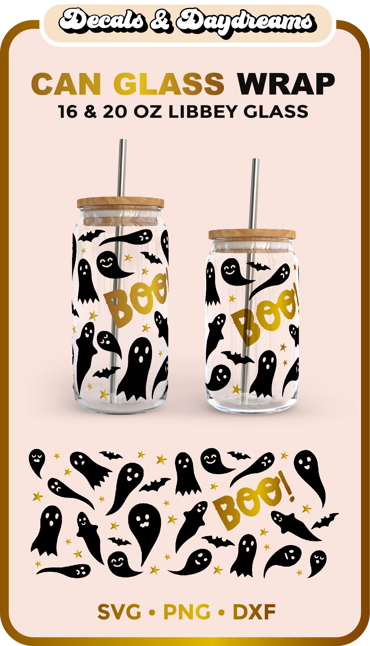 Halloween Can Glass SVG Wrap, Ghost 16oz Libbey Can Svg Wrap