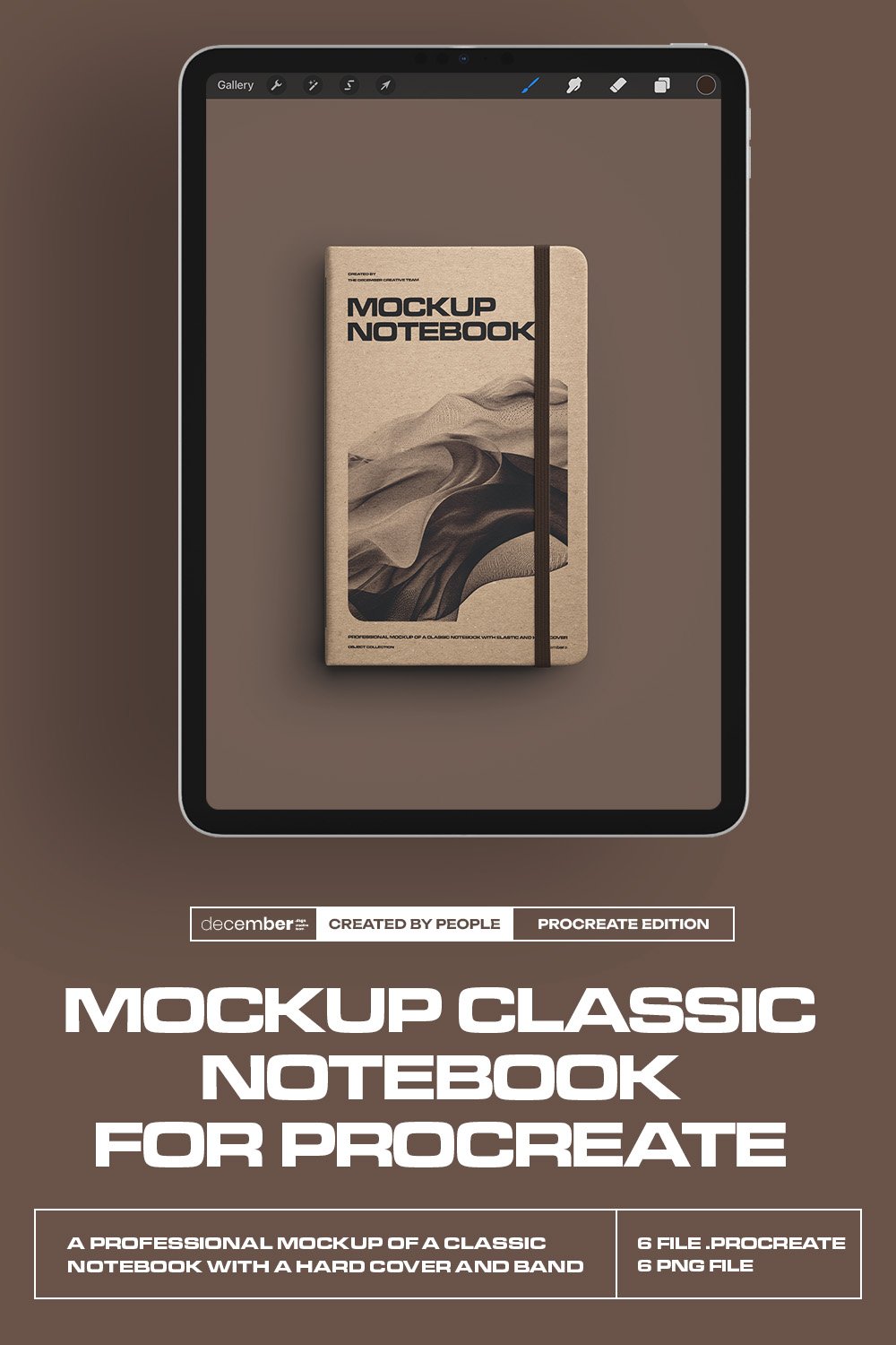 6 Mockups of Notebook with Band and Hard Cover for Procreate