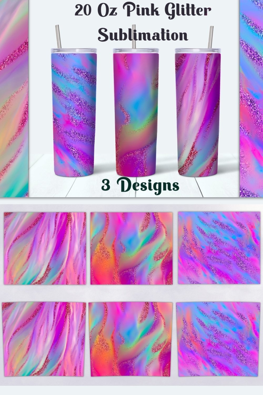 Pink Glitter Tumbler Sublimation Designs