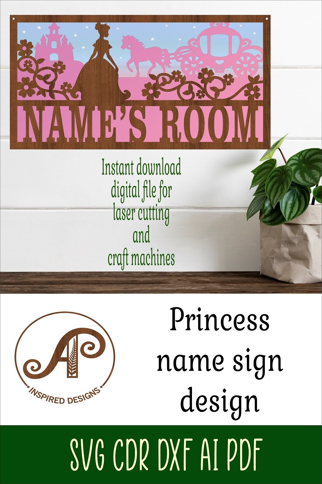 Princess scene name sign SVG 3 layer laser cut