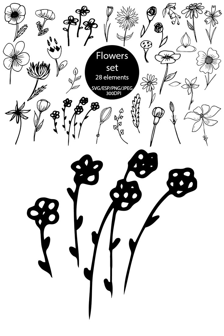 Flowers set SVG. 28 elements.