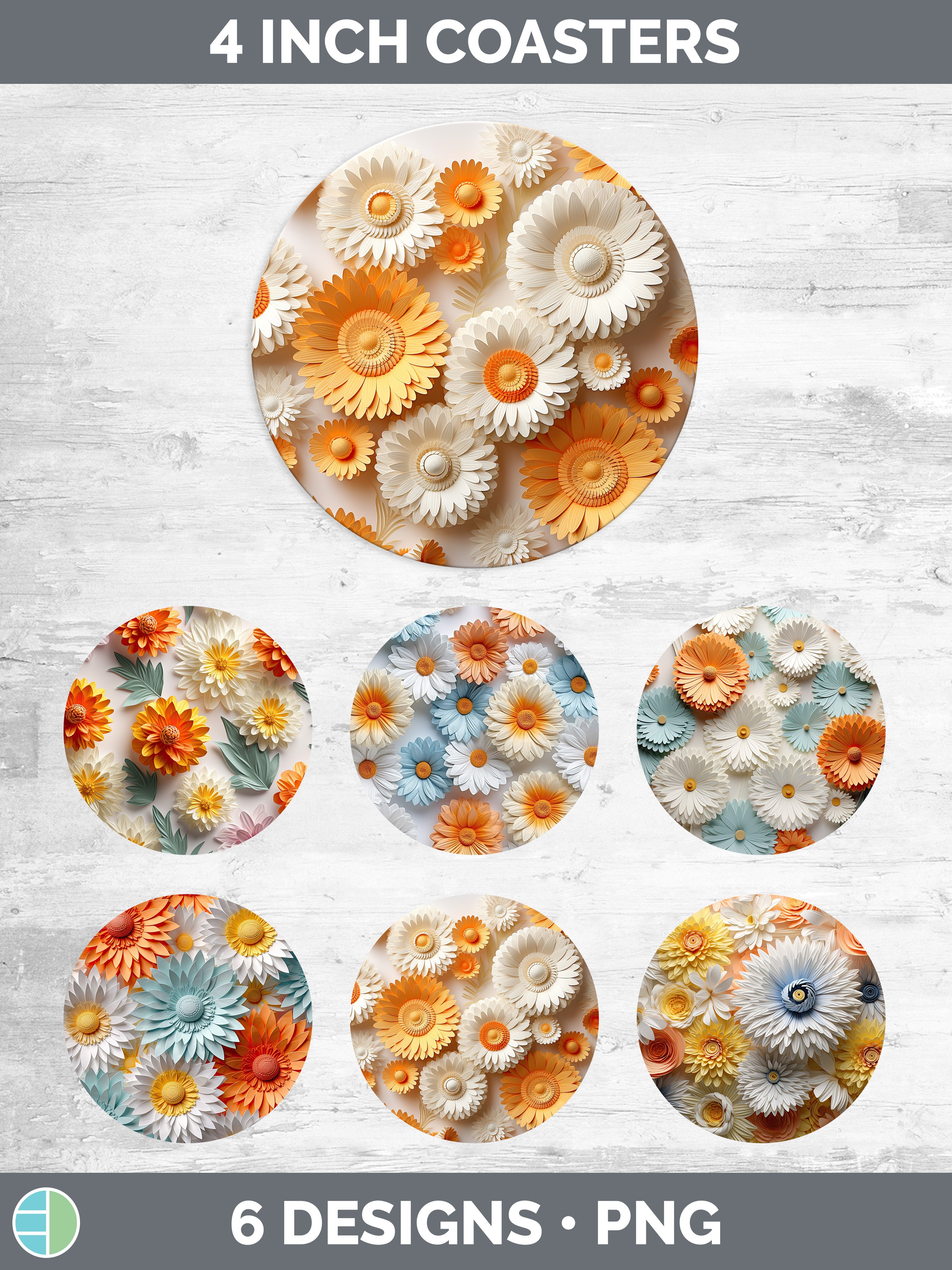 3D Paper Calendula Flowers Round Coaster | Bundle Coaster De