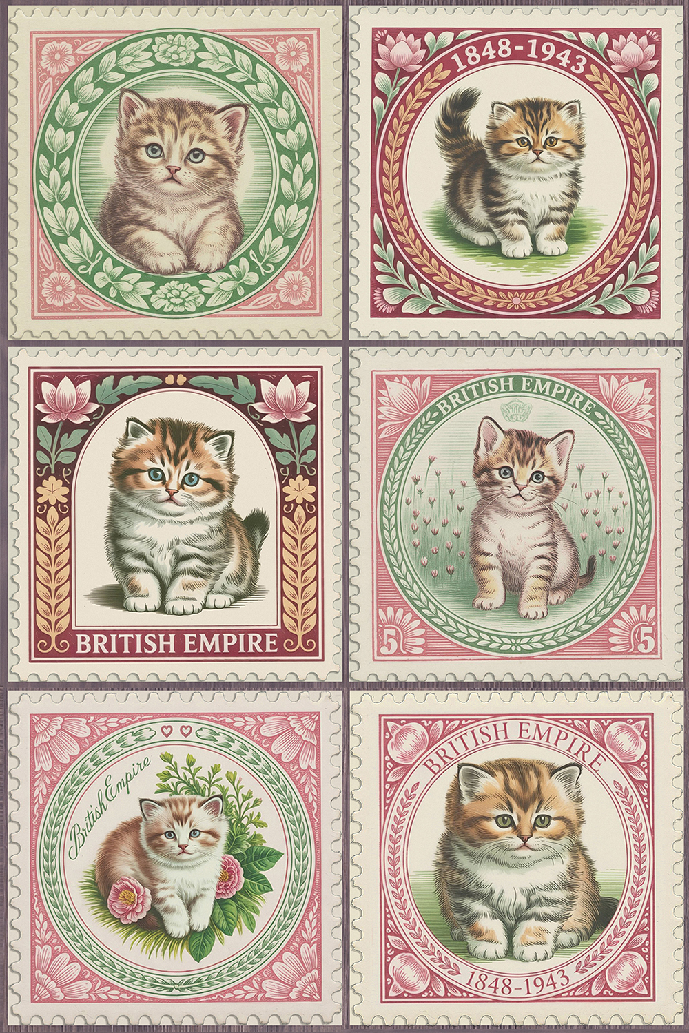 Cat stamps, scrapbook background. Vintage cats (5614959)