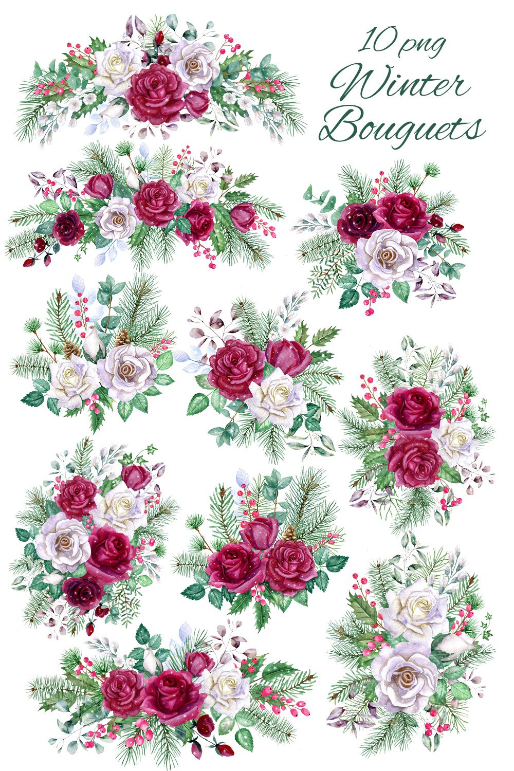 Set of watercolor Winter bouquets,Christmas (2201681)