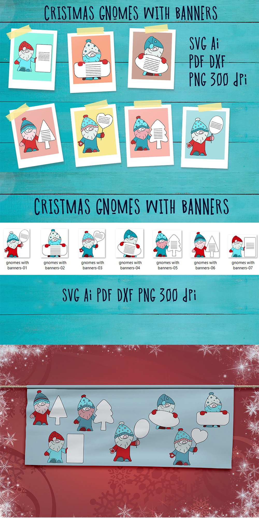 Christmas gnomes with banners