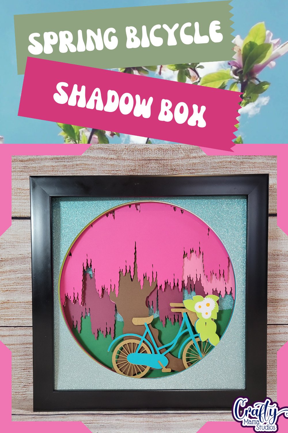 Spring Svg Shadow Box, 3D Layered Bicycle Willow Tree File