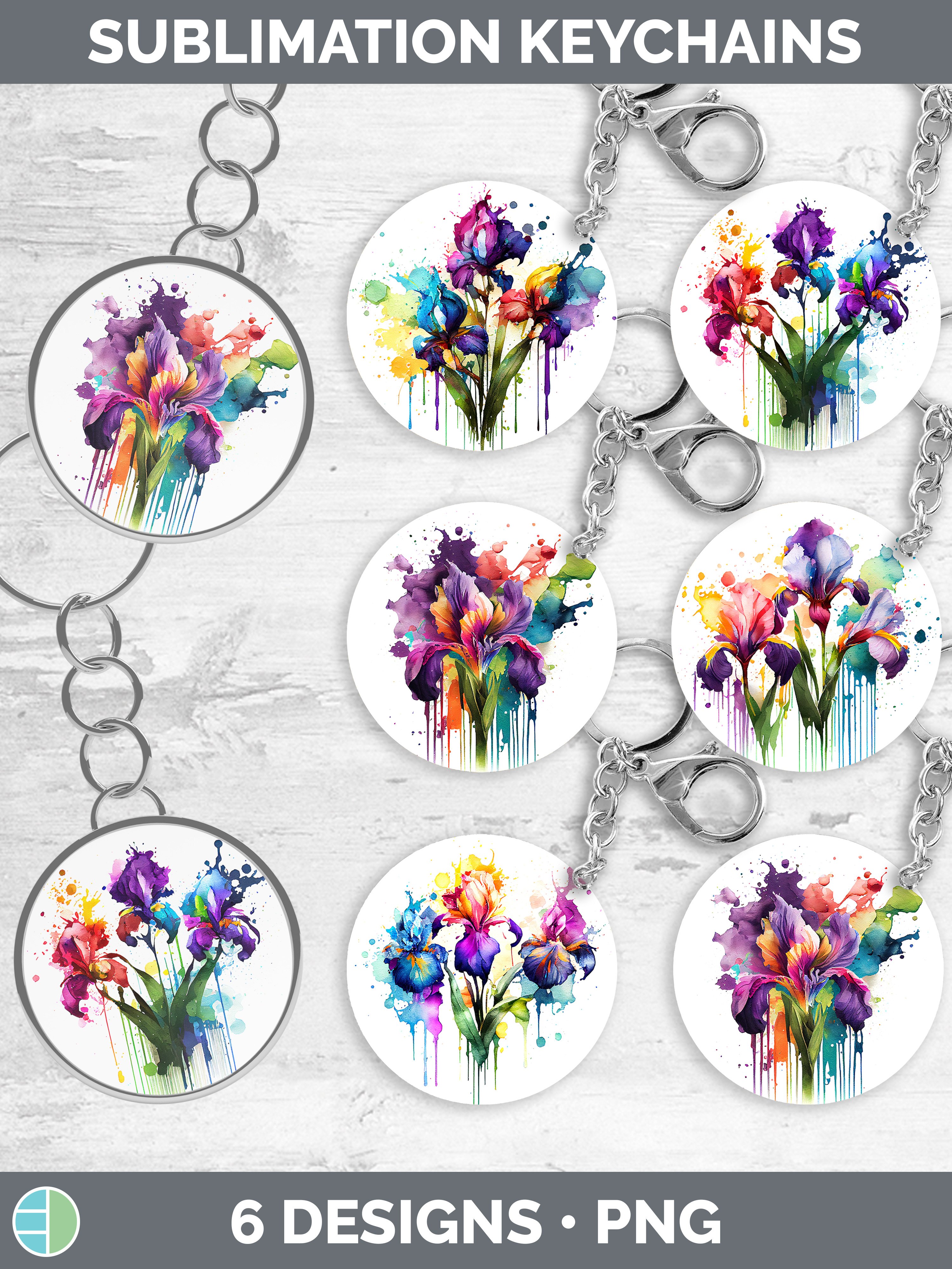 Rainbow Iris Flowers Keychain | Sublimation Keyring Designs