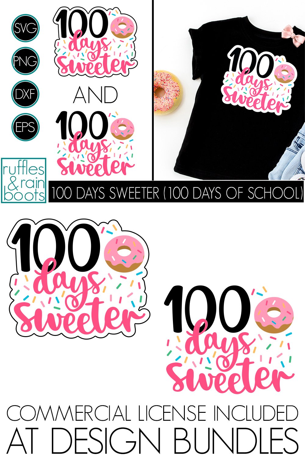 100 Days Sweeter SVG - Cute Donut School Design for Kids