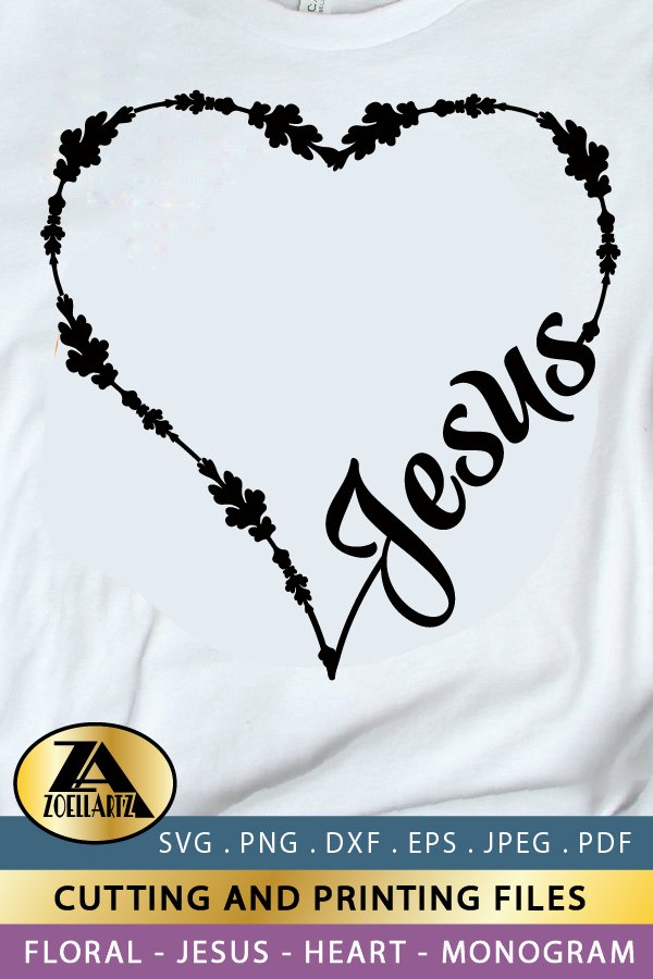 Jesus SVG PNG EPS DXF Floral Heart SVG Monogram (914066)