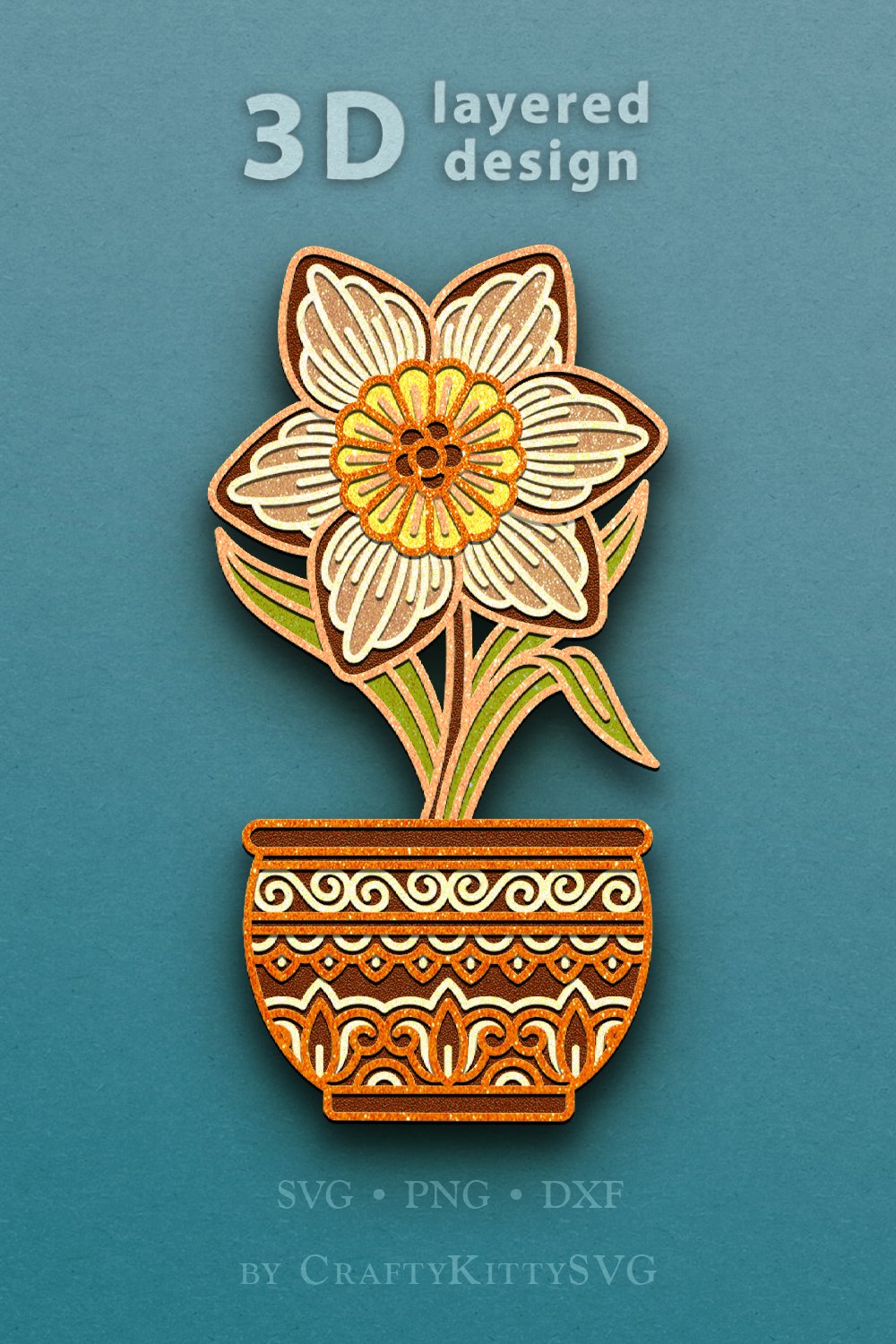 3D Narcissus Flower SVG, 3D layered paper cut, Daffodil SVG