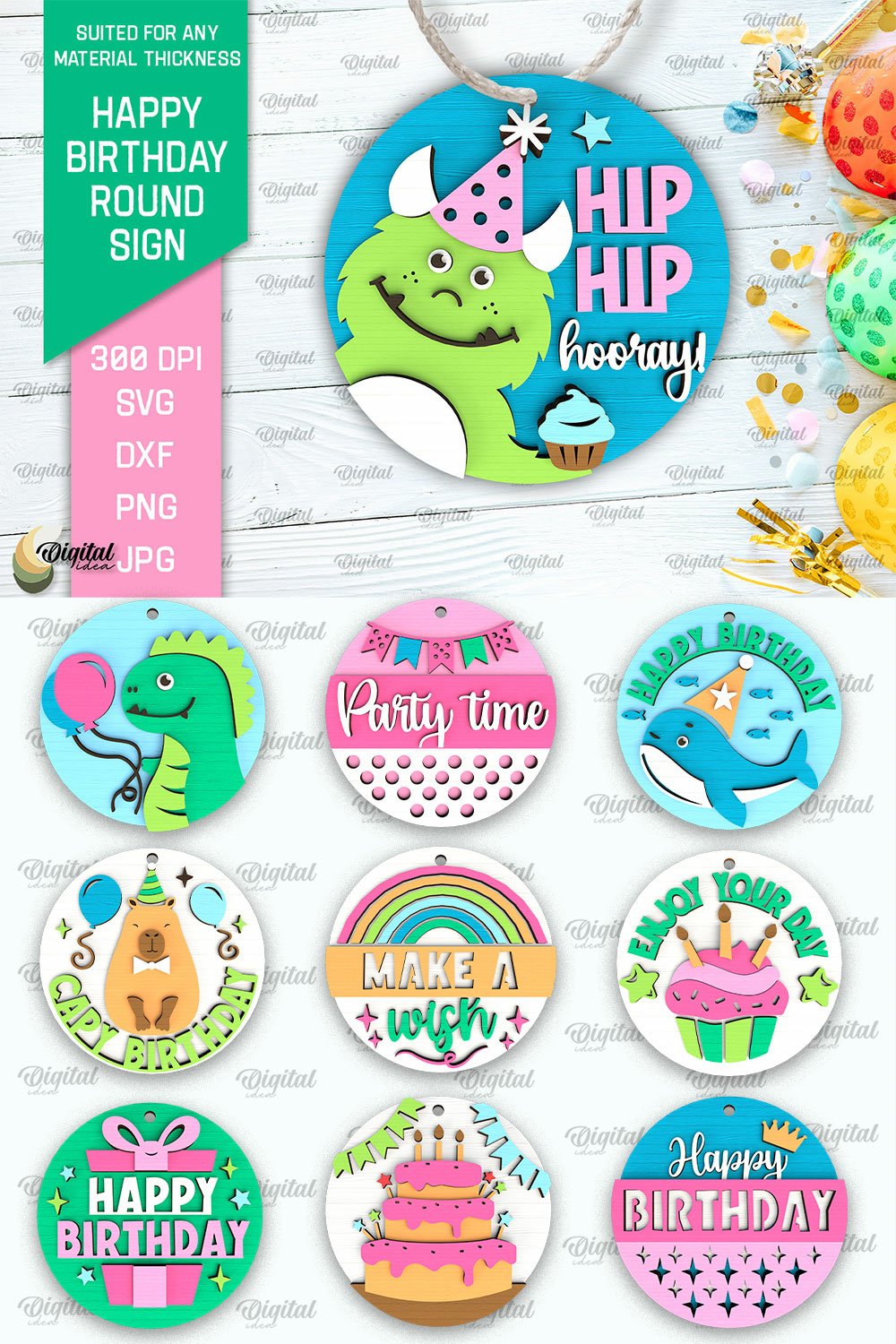 Happy Birthday Round Signs Laser Bundle. Birthday Decor SVG