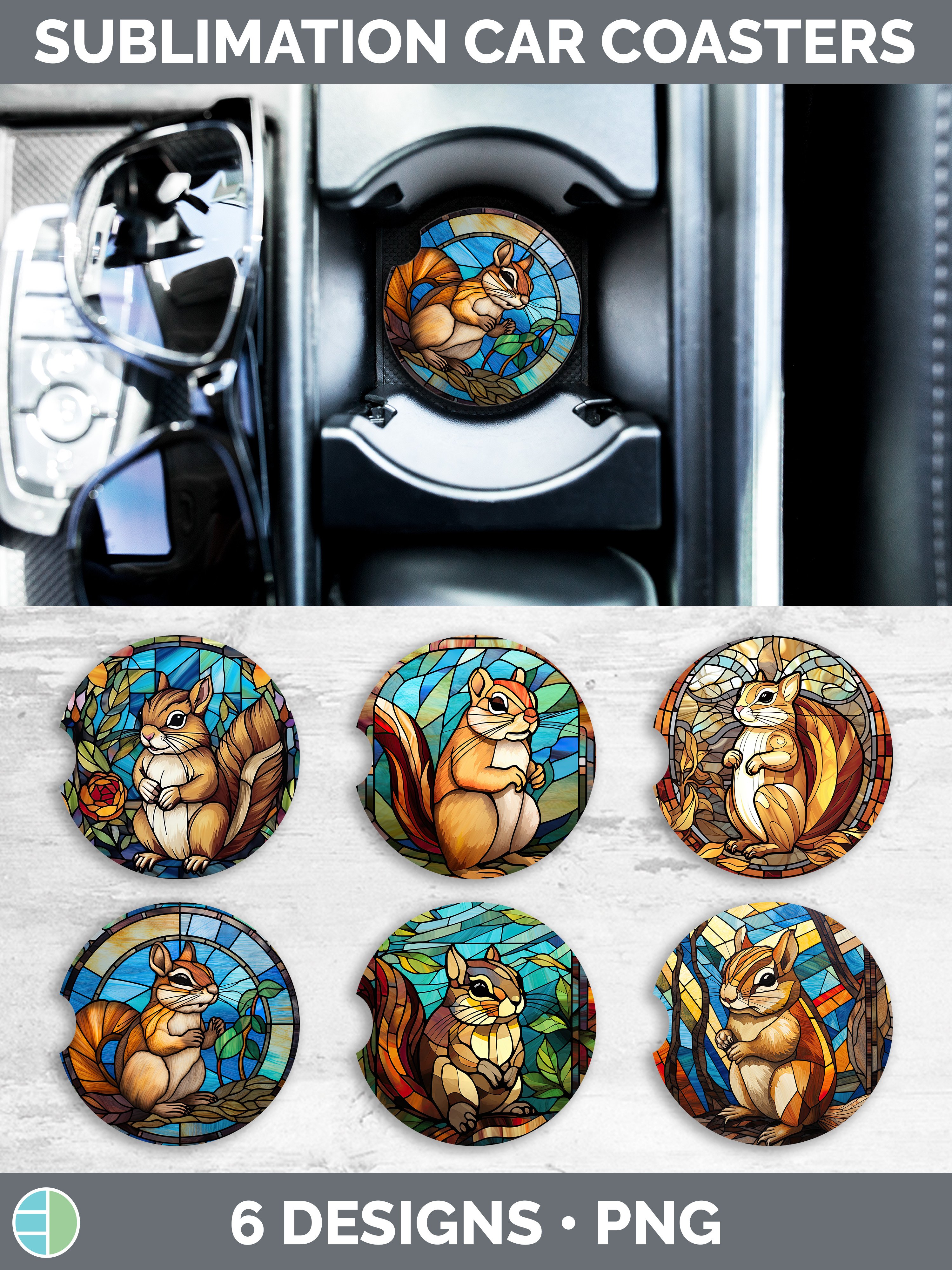 Stained Glass Chipmunk Car Coaster | Bundle Coaster Designs