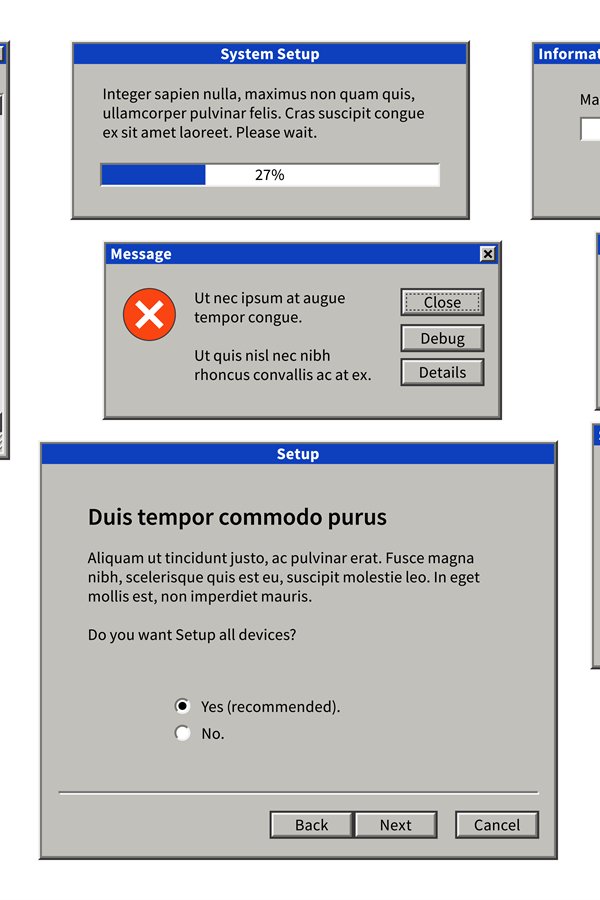 Old user interface. Browser window, error message popup dial